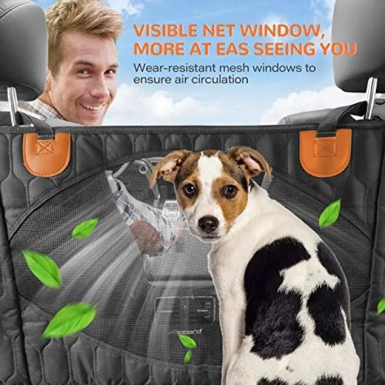Dog Car Seat Cover 100 Waterproof OKMEE Scratchproof Dog Seat Cover with Big Mesh Window 2